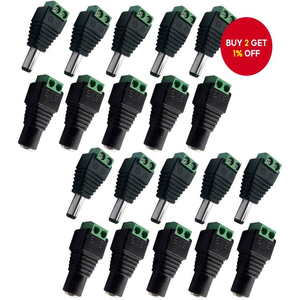 New 12V DC Power Connector 5.5mm x 2.1mm, CENTROPOWER (10 Male + 10 ...