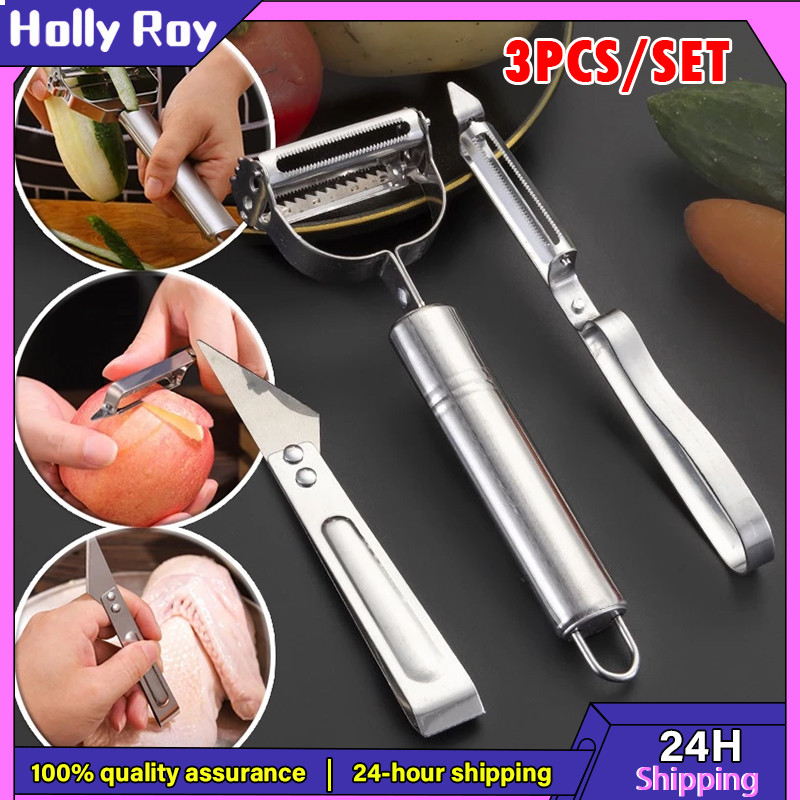 3-Piece Kitchen Stainless Steel Rust-Proof Set: Peeler, Shredder ...