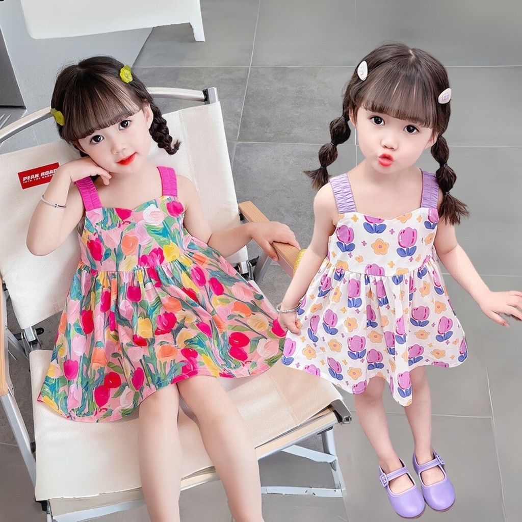 Flowy Dress for Kids Girls Cute Floral Ribbon Design Beach Summer ...