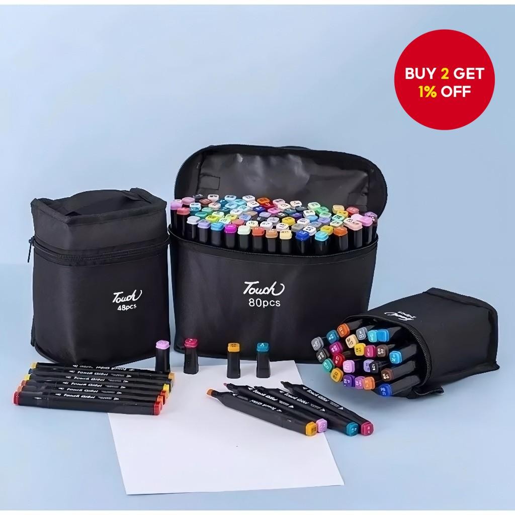 48/60/80/120-Color Touch Marker Pen Set – Dual Tip Alcohol-Based ...