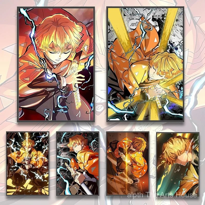 Devil Killer Zenitsu Agatsuma Anime Character Home Decoration Painting ...