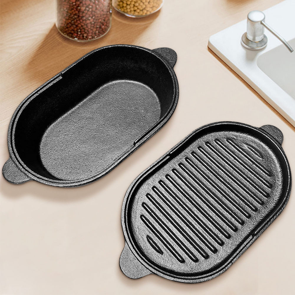 11 X 6.3in Cast Iron Griddle Pan Oval Griddle Reversible Skillet Grill ...