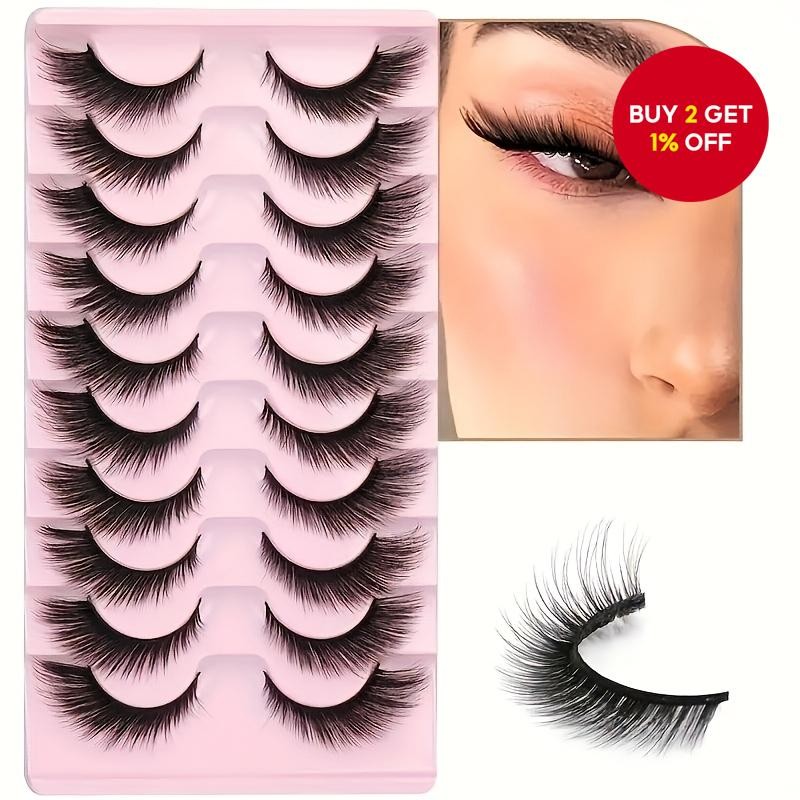 10 pairs of fox slanted eyelashes, cat extended strip eyelashes 3D 16mm ...