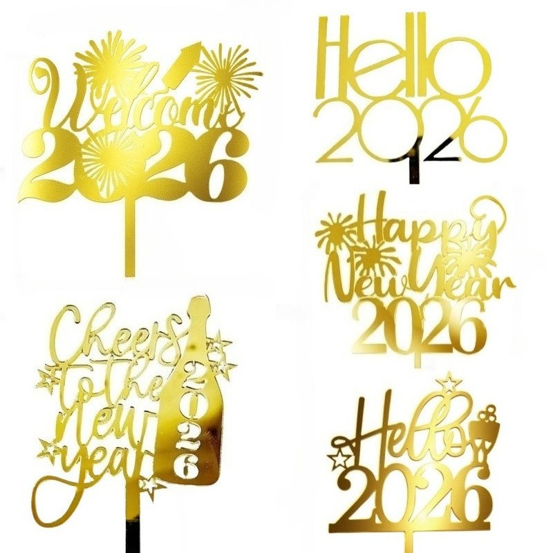 10pcs/1pcs Happy New Year Acrylic Cake Top Cake Plugin 2026 New Year's ...