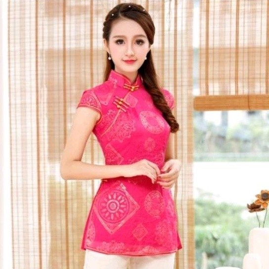 Cheongsam With Diagonal Neck Evening Color Gold Silk Fabric/Orange ...