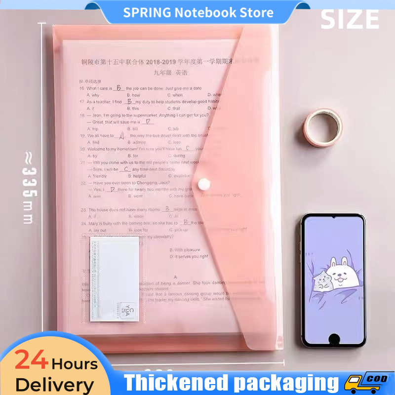 A4 Transparent Envelope Folder Clear Snap Button File Case Plastic ...