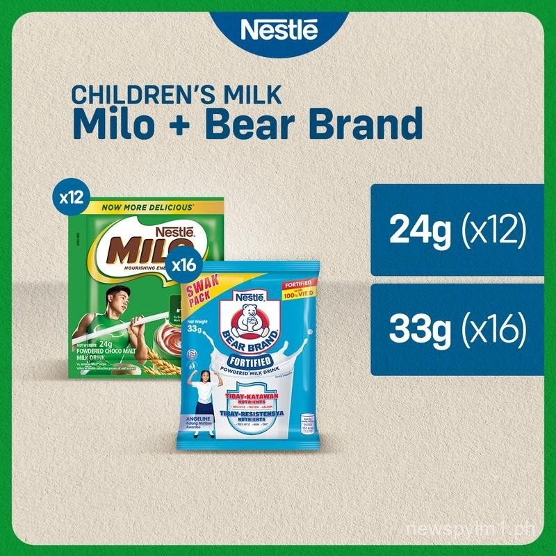 MILO Choco Powdered Milk Drink 24g - Pack of 12 and BEAR BRAND Powdered ...