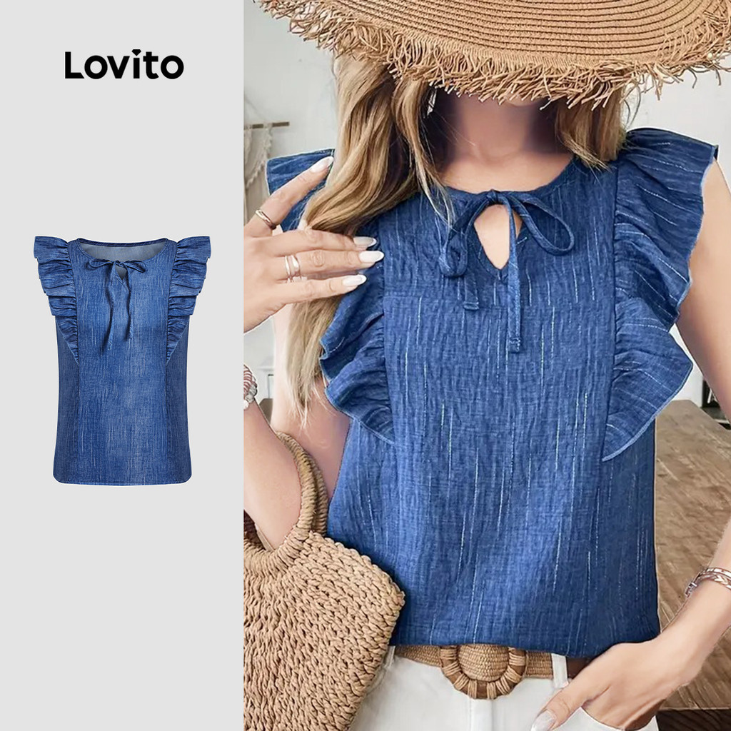 Lovito Women Boho Blouse Ruffle Spring/summer Blue Blouse L149ED422 ...