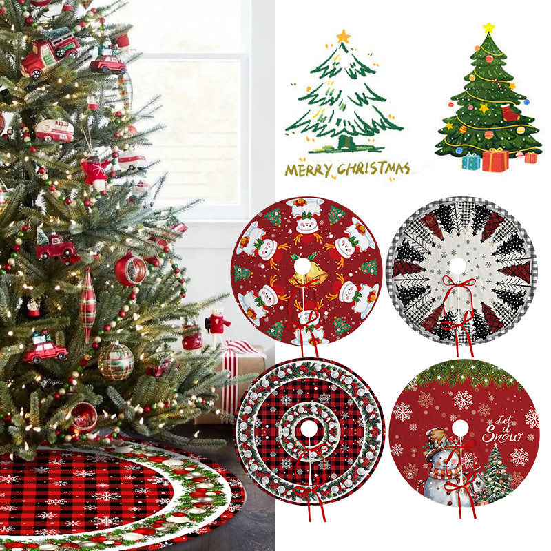 Christmas Tree Skirt Santa Claus Reindeer Tree Botton Mats Red Plaid ...