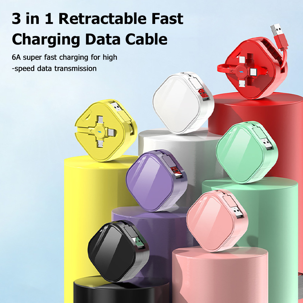 3 In 1 Fast Macaron Color Foldable Phone Stand Charging Cable USB A Bracket Data Line For ios ...