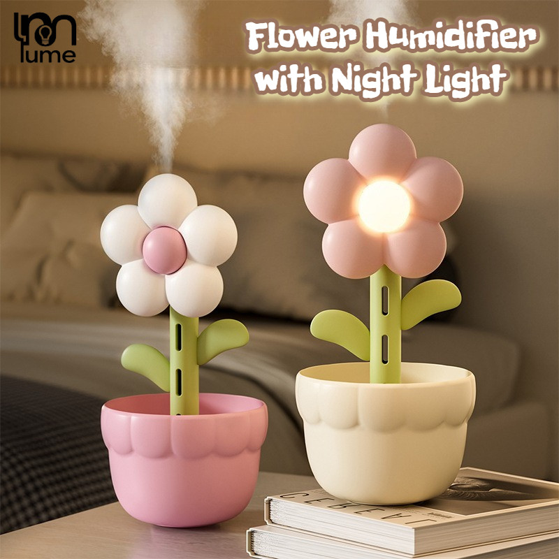 Flower Humidifier with Nightlight USB Silent Air Humidifier for Bedroom ...