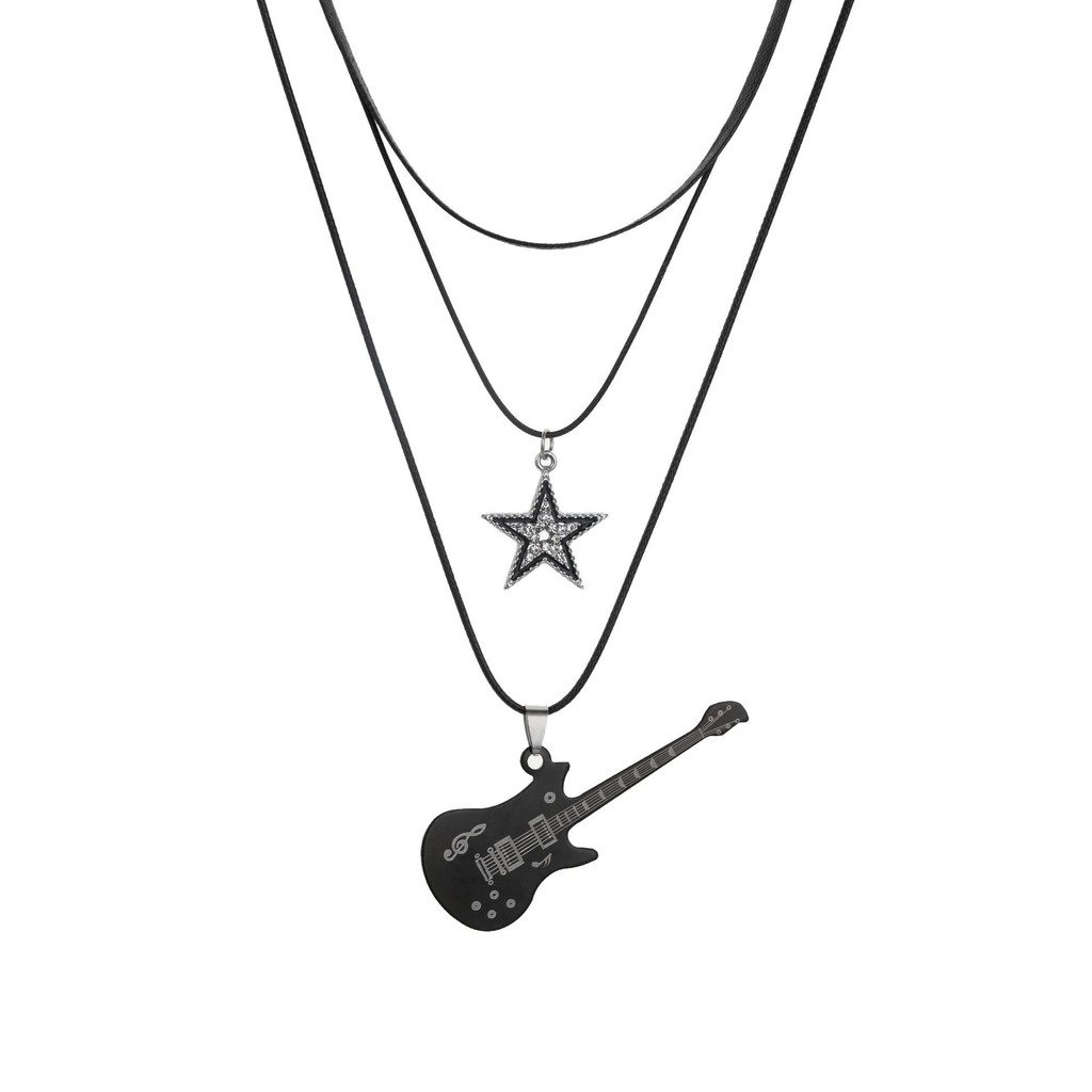 Punk Rock Guitar Star Pendant Layered Necklaces for Men Hip-hop Fashion ...