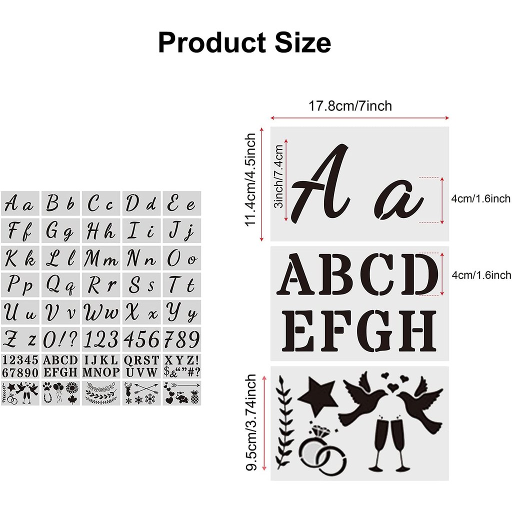 40 Pieces Letter Painting Stencils Reusable Cursive Letter Number ...