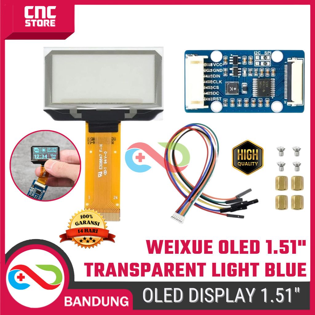 Weixue OLED Display 1.51 Inch Transparent Light Blue – Raspberry Pi SPI ...