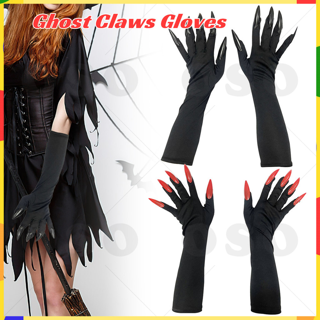 Halloween Ghost Claws Gloves Long Nail Witch Gloves Unisex Scary ...