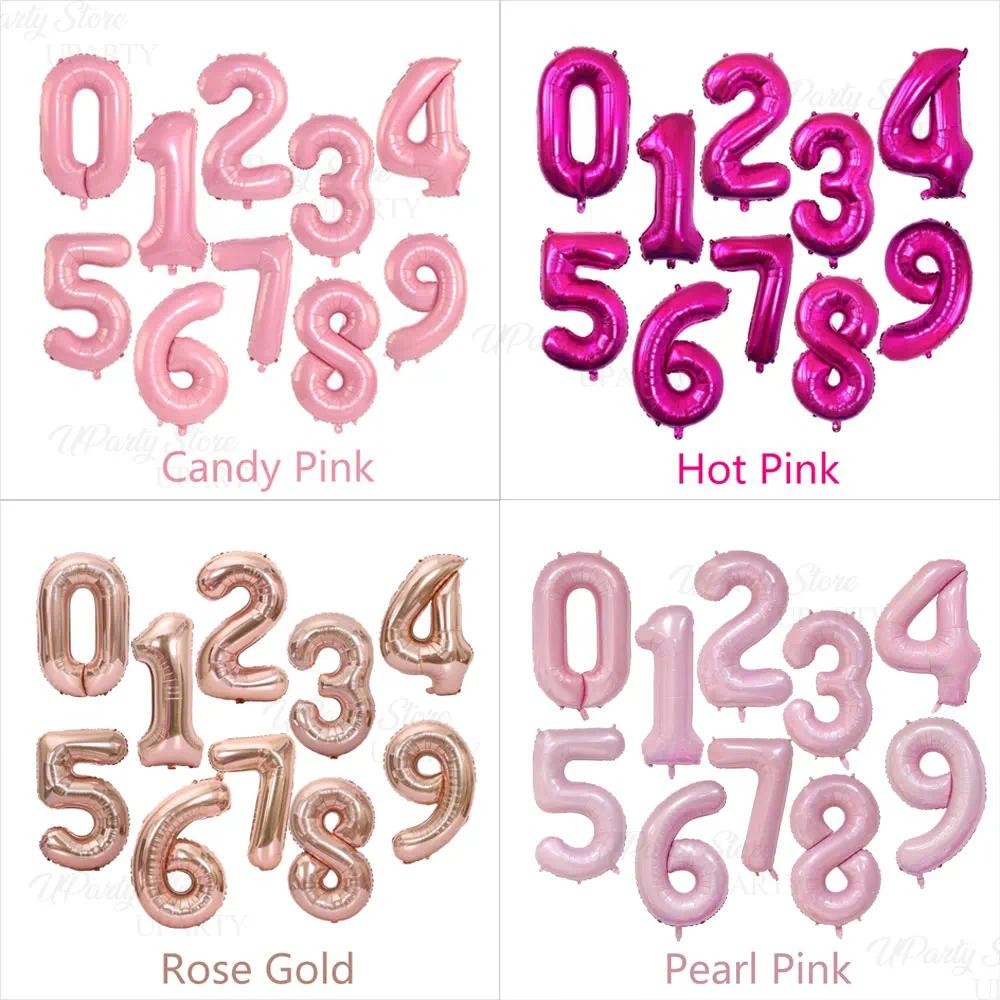 32/40Inch Light Pink Number Foil Balloons 1 2 3 4 5 6 7 8 9 Hot Pink ...