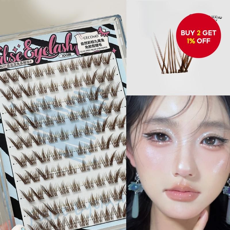 Natural Brown 9-Tail Fox Lashes - Glue-Free, Fluffy & Curly Manga Eye ...