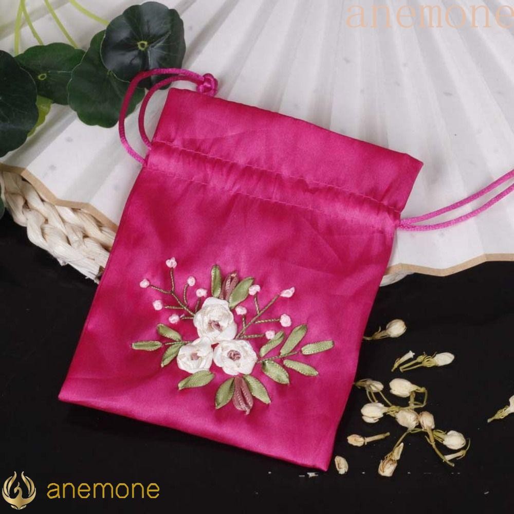 ANEMONE Embroidery Flower Drawstring Bag, Candy Bag Perfume Spice Bag ...
