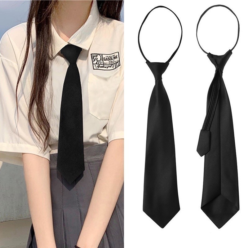 Men Women Zipper Tie Colleague Student Unisex Color Tie Black Red Blue ...