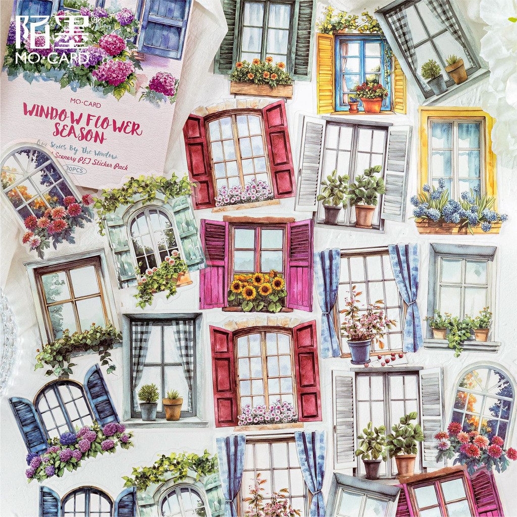 30 Pcs Window Scenery Stickers Aesthetic Vintage Scrapbook Stickers For ...