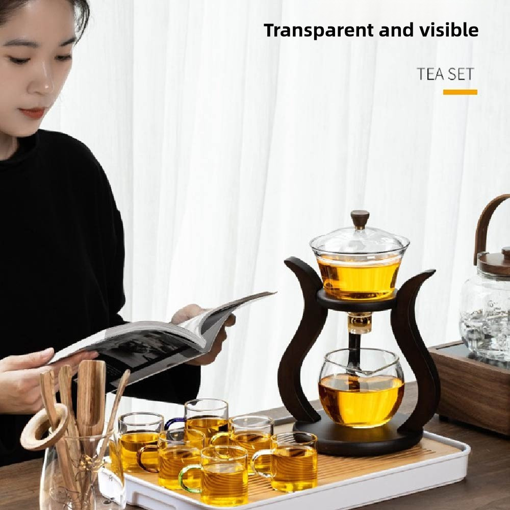 Heat-Resistant Glass Tea Set Magnetic Water Diversion Rotating Cover ...