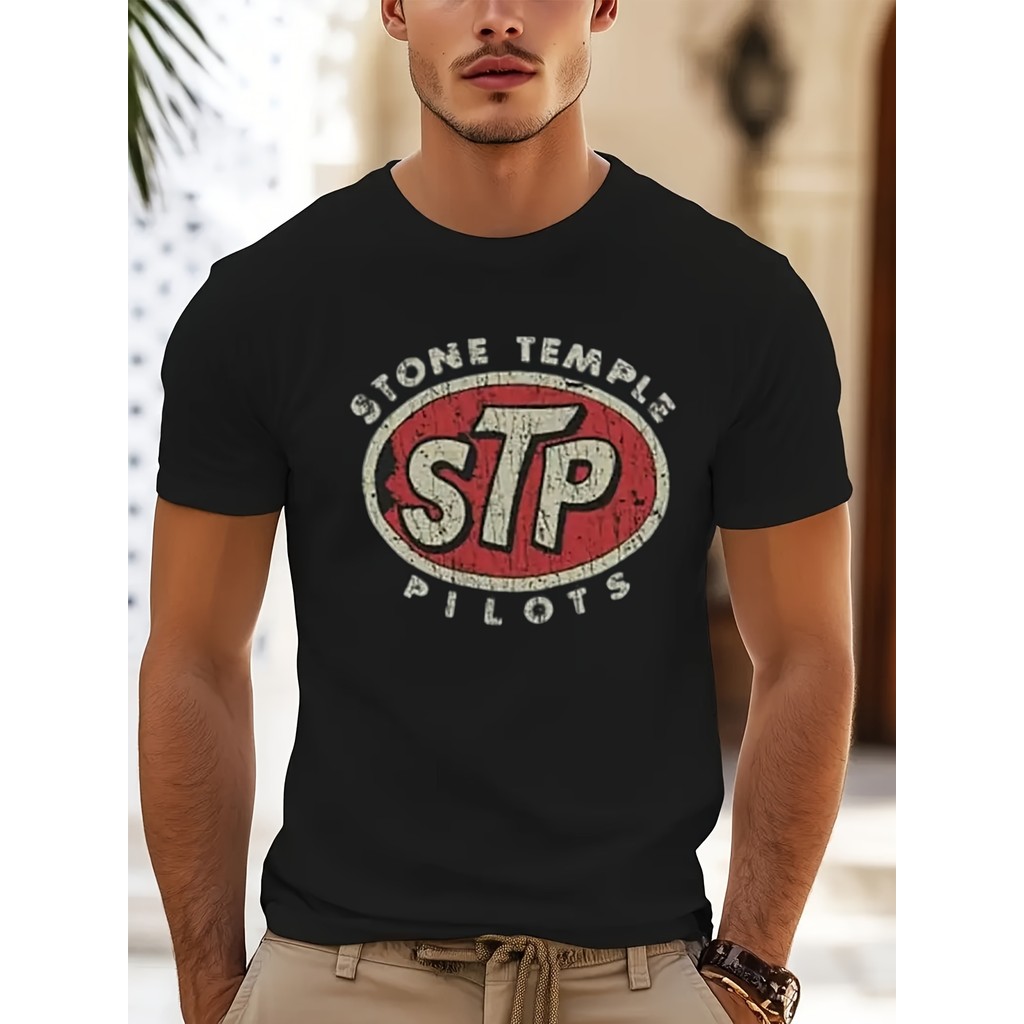 1pc Men'S Vintage STP Logo Graphic T-Shirt - Heavyweight Retro Band Tee ...