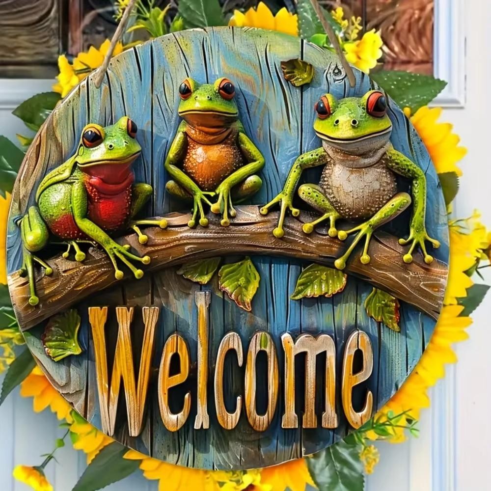 Three Frogs Welcome Sign Pattern Decoration , Perfect for Wreath Decor ...