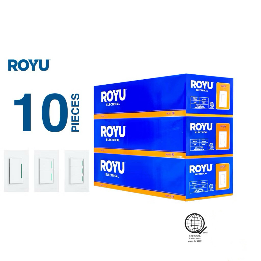 10Pcs PER BOX ROYU Wide Series 1, 2, 3 Gang Outlet And Switch | Shopee ...