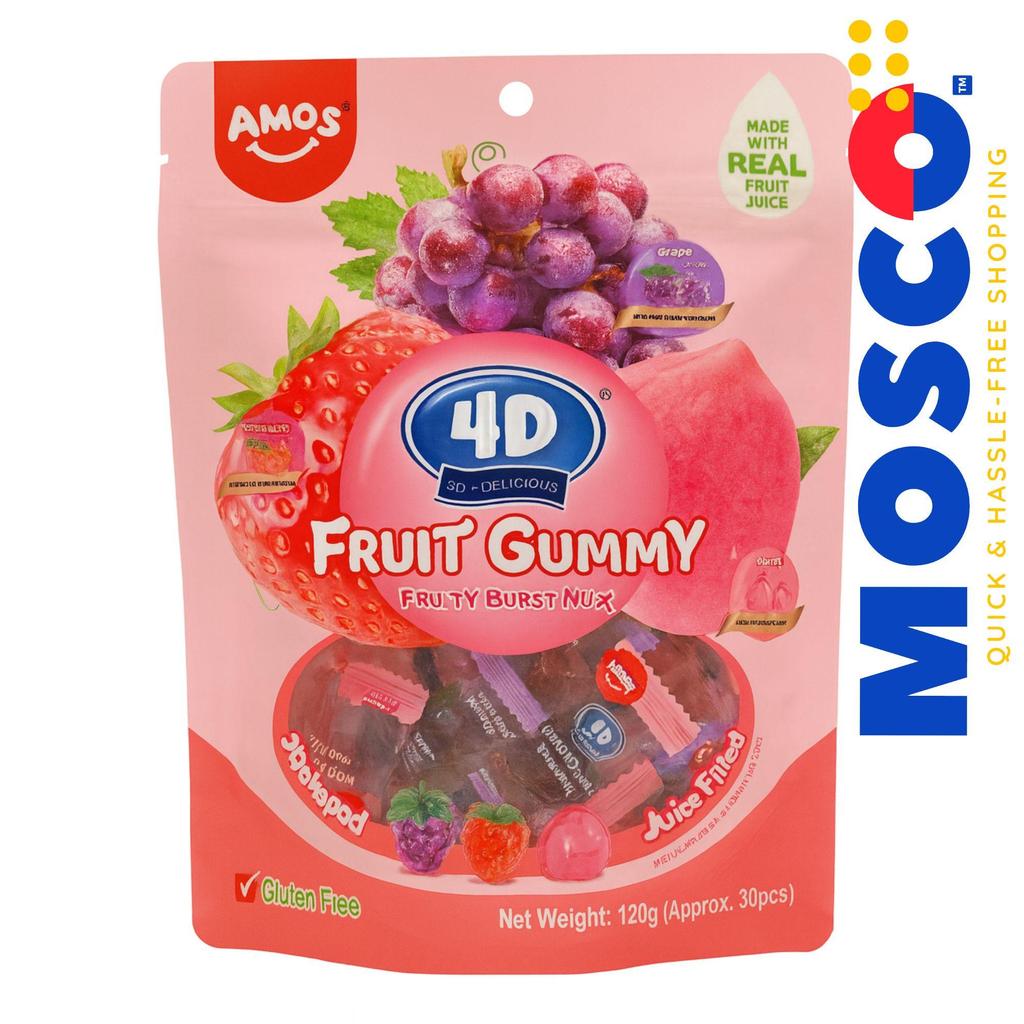 AMOS 4D Fruit Gummy Fruity Burst Mix 120g – Made with Real Fruit Juice ...