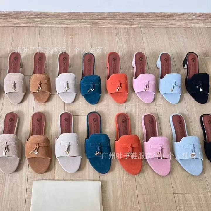 2025 Summer New LP Flat Half Slippers Women Genuine Leather ...