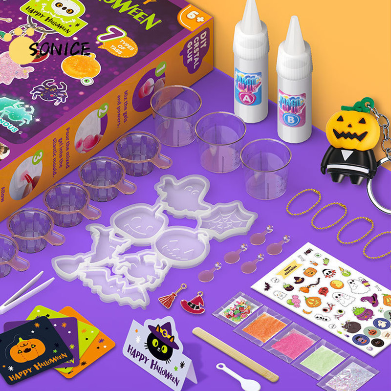 Kids DIY Crystal Glue Art Craft Kit with Reusable Silicone Molds and ...