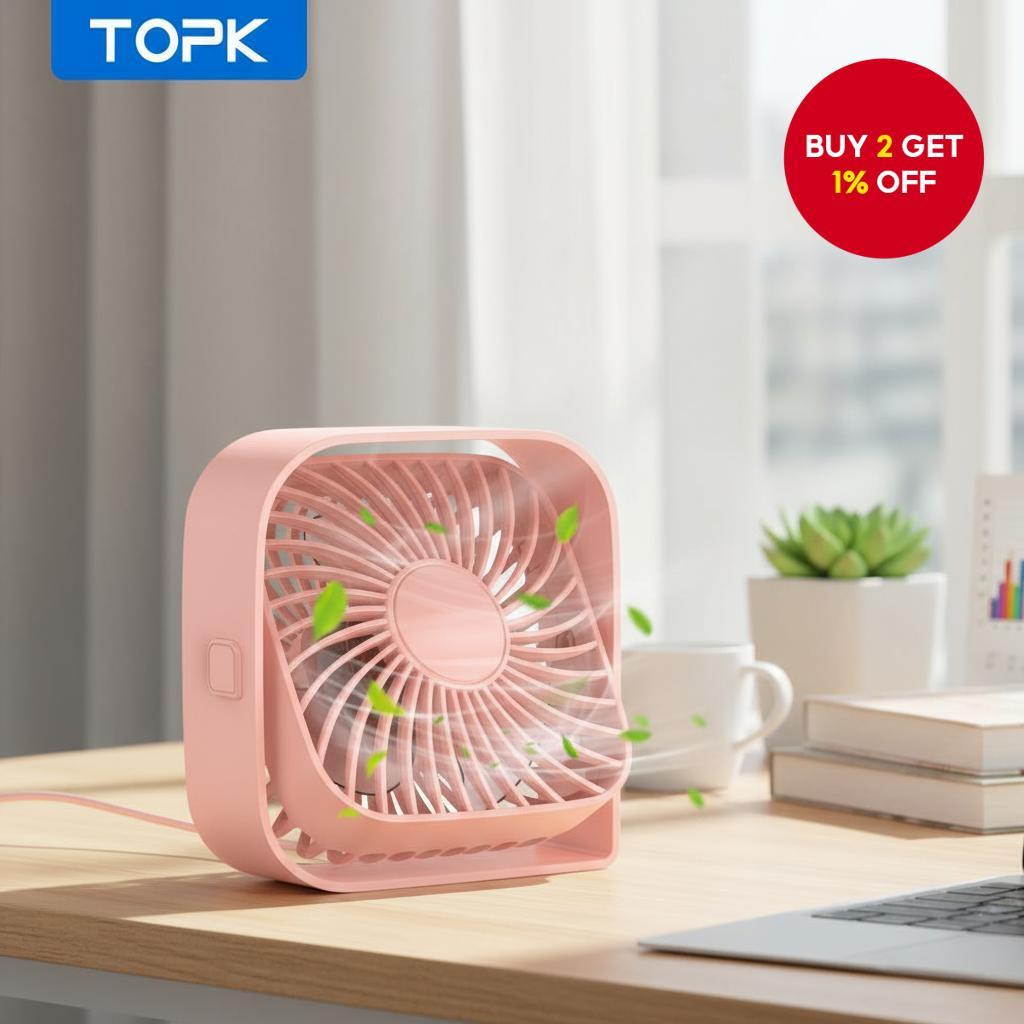 TOPK Portable USB Desk Fan, High-Quality Brushless Motor, Quiet, High ...