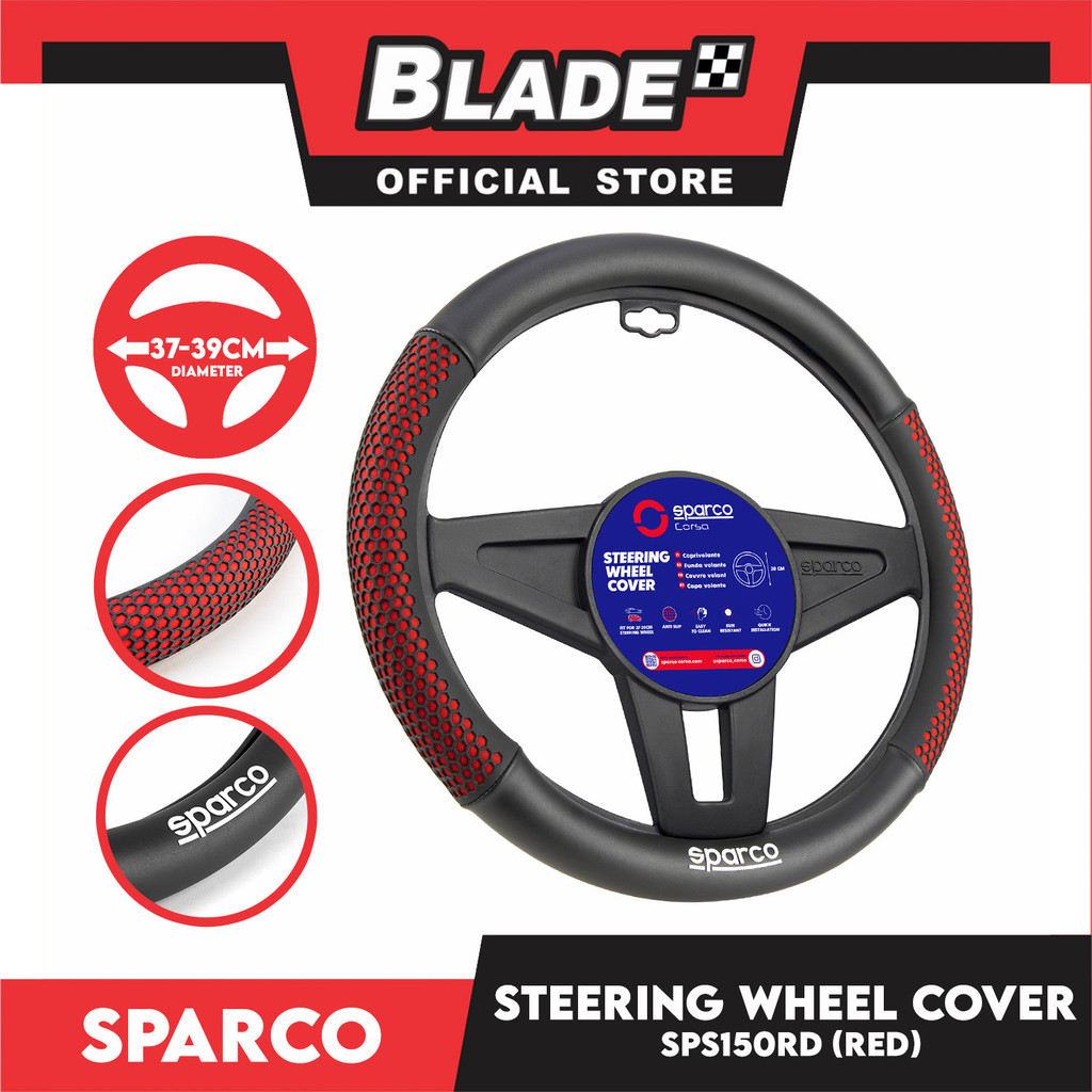 Sparco Steering Wheel Cover SPS150RD 37-39cm Diameter (Black/Red ...
