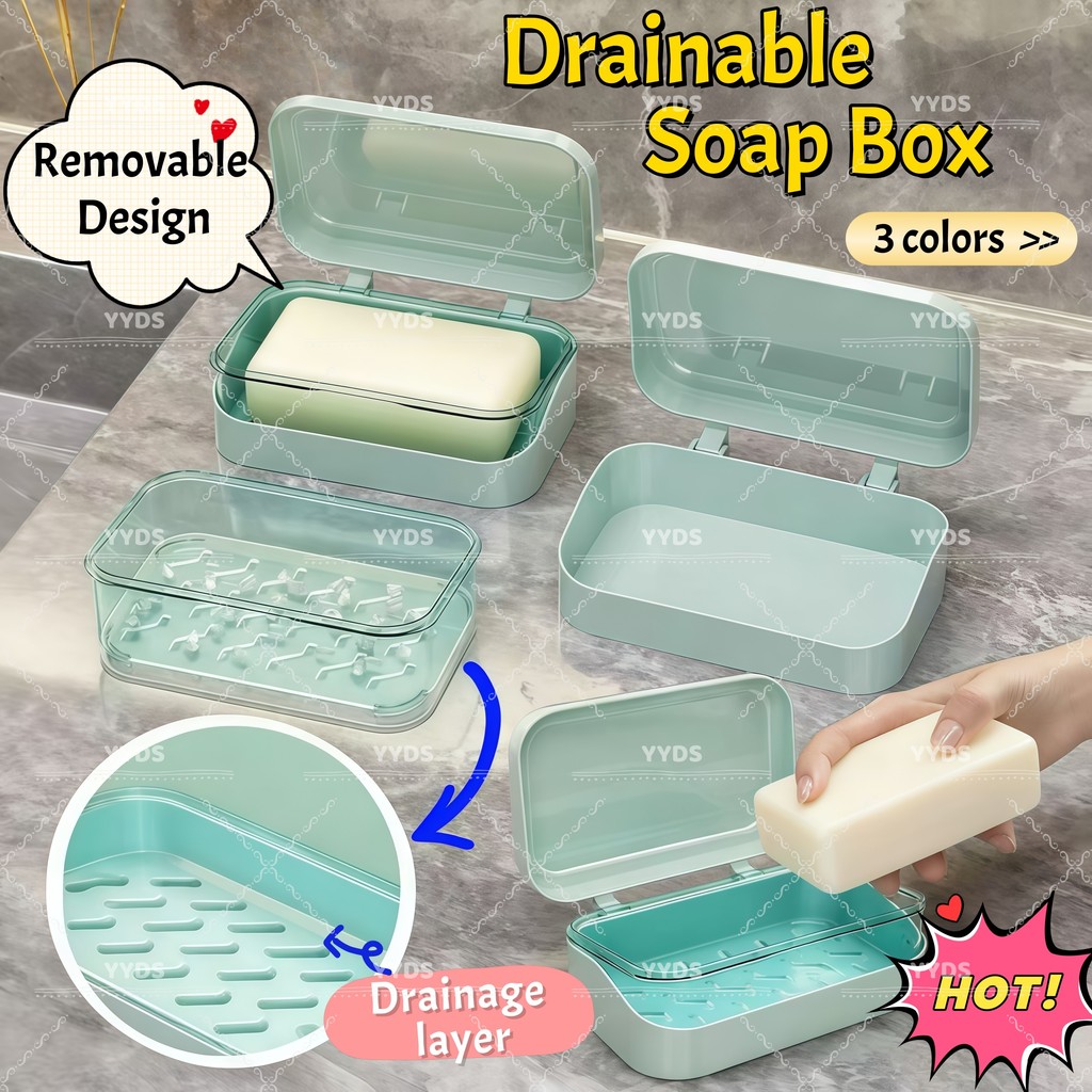YYDS Double-Layer Drainage Soap Box Soap Holder With Lid Removable ...