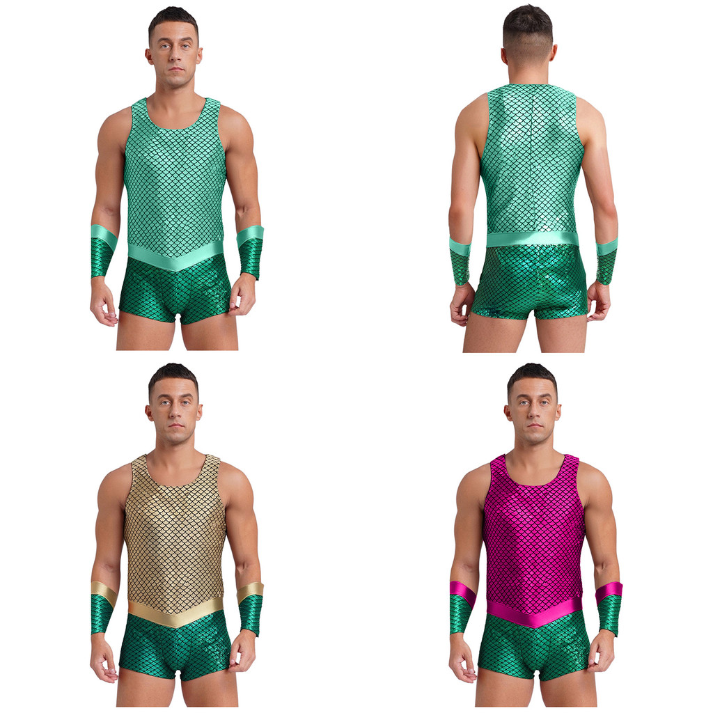 ranrann Men Halloween Sea King Sea God Cosplay Costume Sleeveless Fish ...