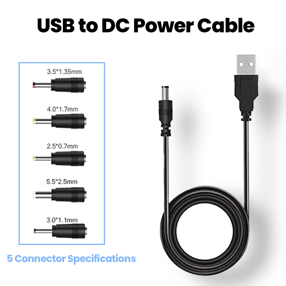 5 in 1 Universal 5V USB to DC Power Cable USB Jack Charging Cord Plug ...