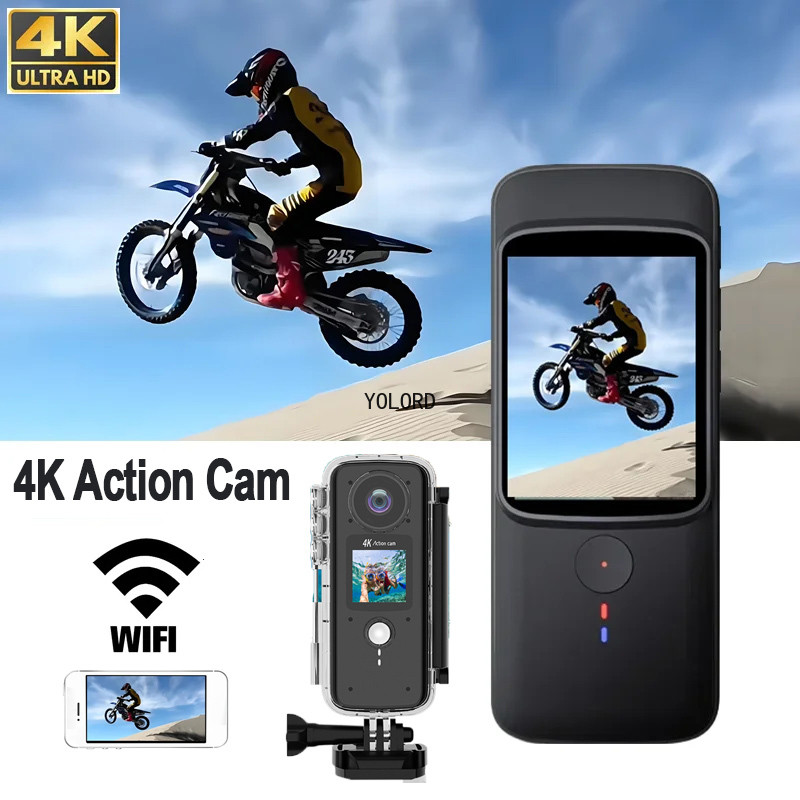 4K 30FPS Action Camera Dual IPS Touch LCD EIS DVR 30M Waterproof 5X ...
