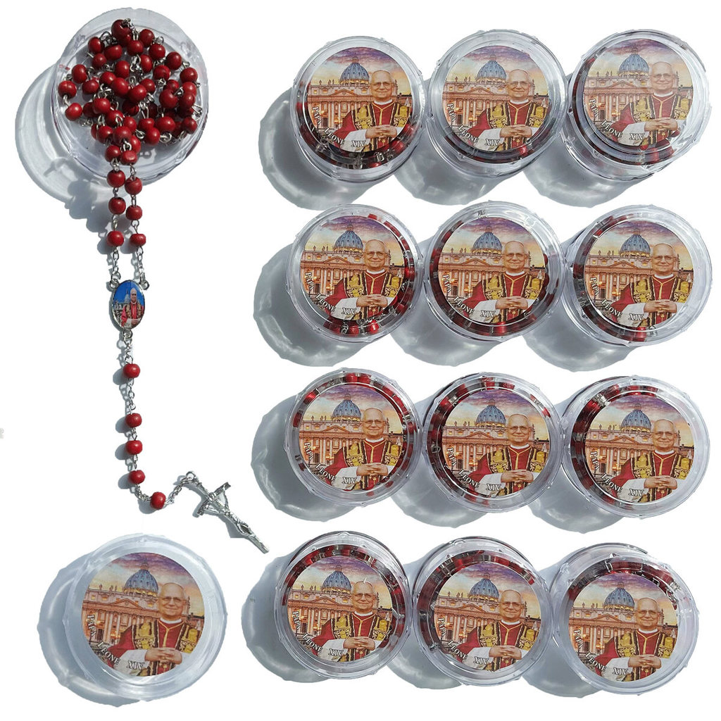COD-12Pcs Red Rose Petals Scented Wooden Rosary Pope Leo XIV Handmade ...