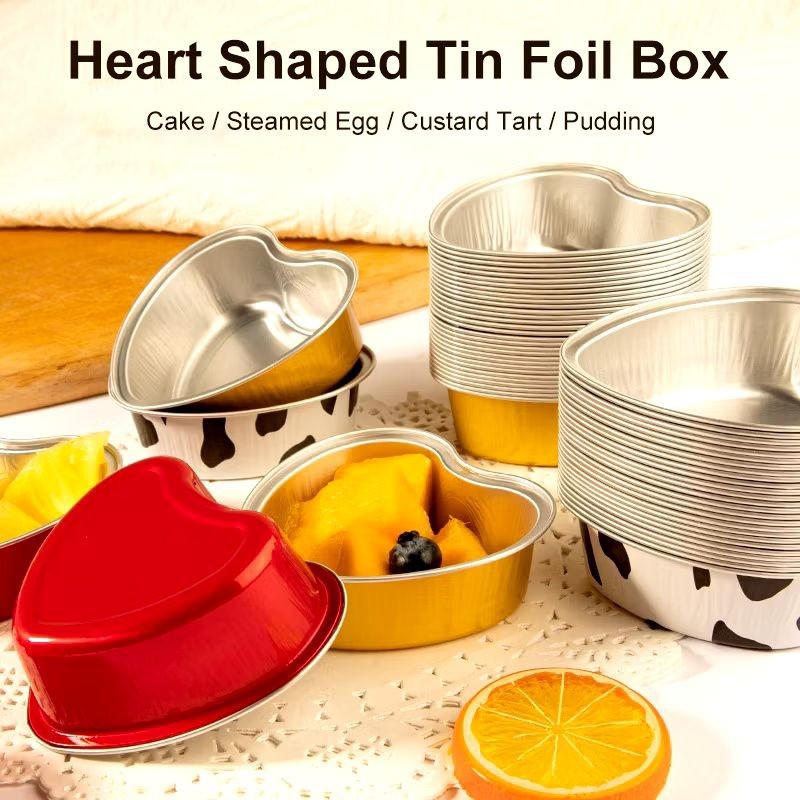 10pcs Dessert Heart Cup Reusable Baking Mold Aluminum Foil Round ...