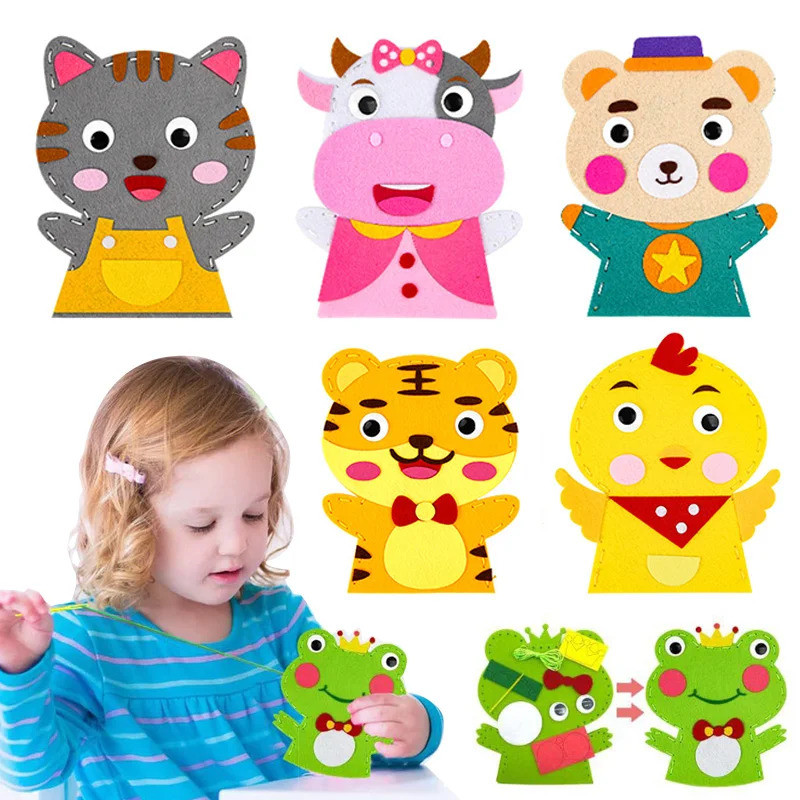 Cute Cartoon Animal Hand Puppet Children Diy Art Craft Toys Fine Motor ...