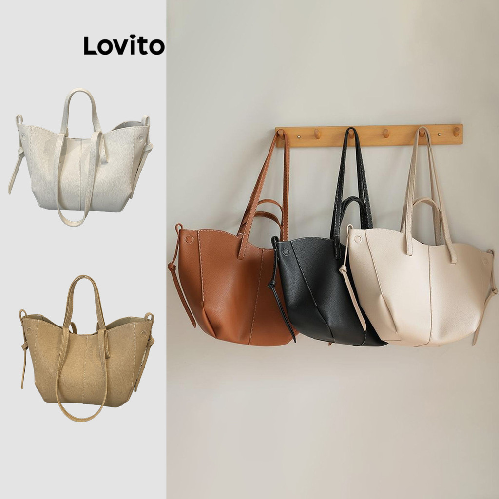 Lovito Women Casual Plain Large Capacity Minimalist French Lazy Style ...