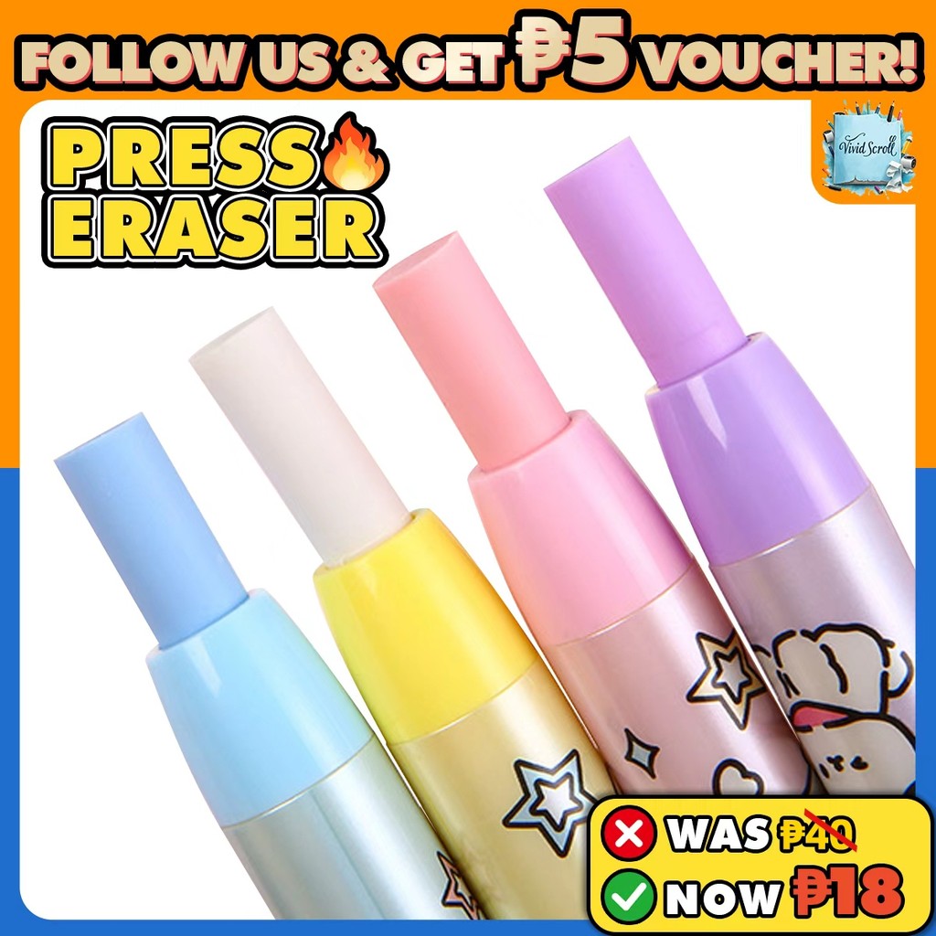 Retractable Eraser Pen Pressable Eraser Pen Cute Cartoon Kids ...