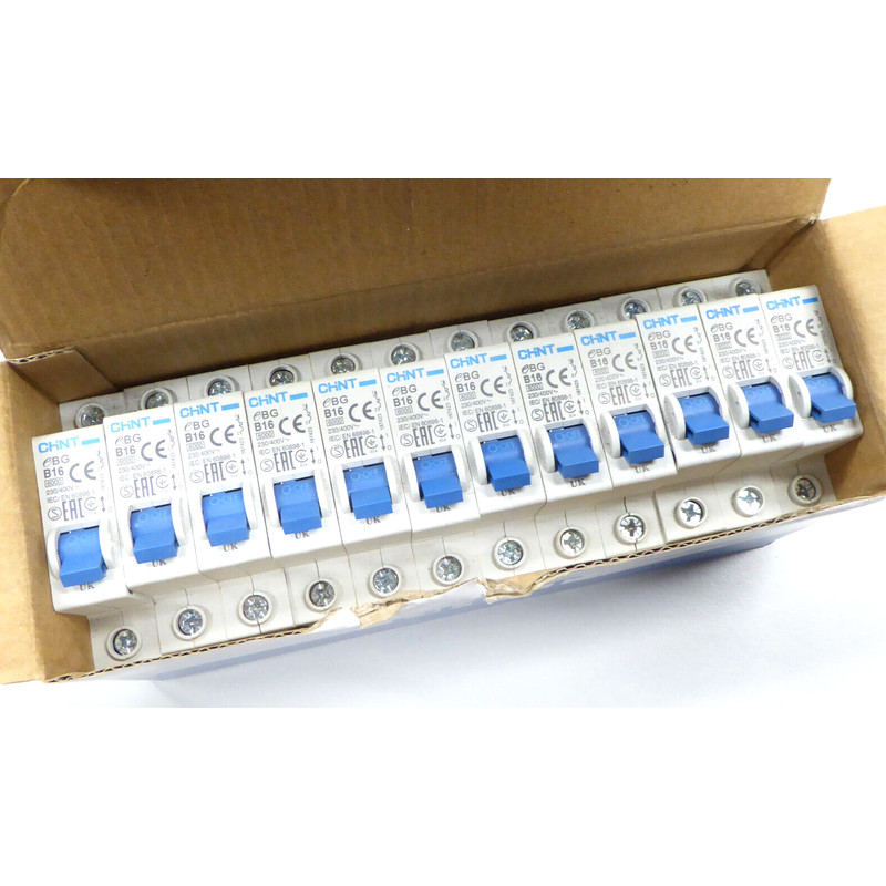 Chint EBG 16A 6kA Single PoleType B MCB 230V B16 Din Rail Mount x 12 ...