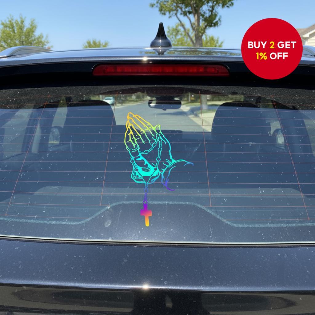 Praying Hands and Rosary Christian Vinyl Decal for Cars | Shopee ...