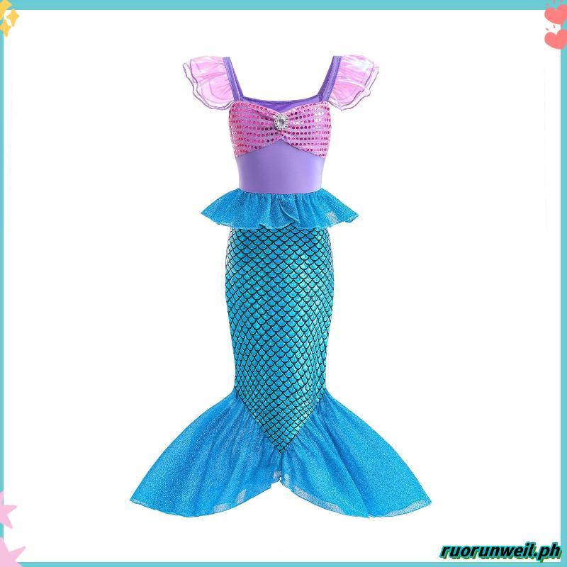 Mermaid Costume Ariel Princess Dress For Baby Girl Green Pink Fishtail ...