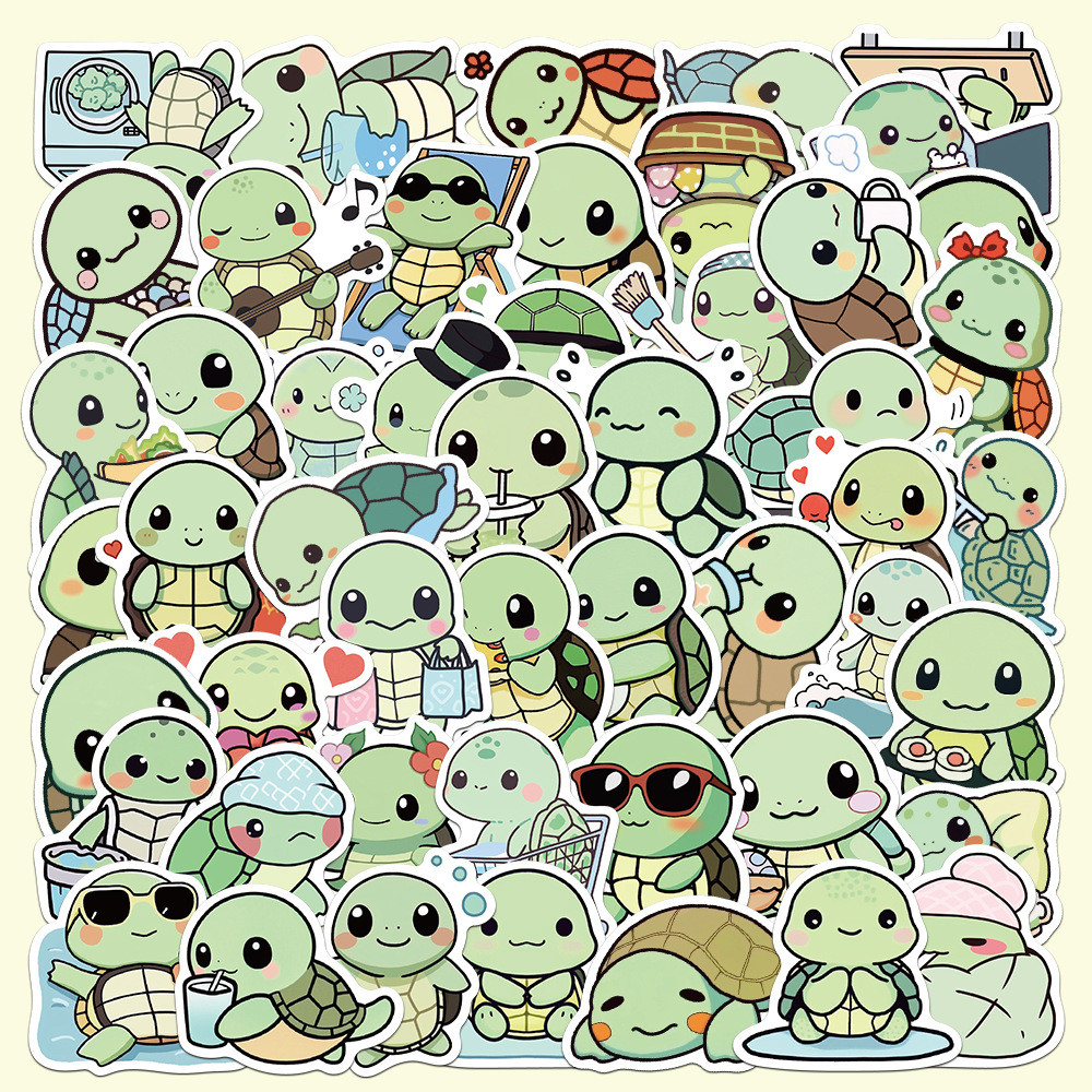 50pcs Cartoon Green Turtle Stickers for Phone Cup Notebook Luggage Cute ...