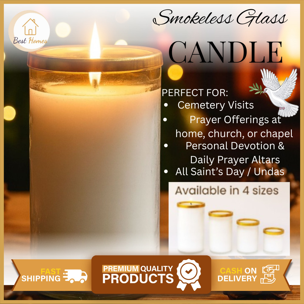 Candle for Cemetery with Glass Holder | Liwanag Smokeless White Kandila ...