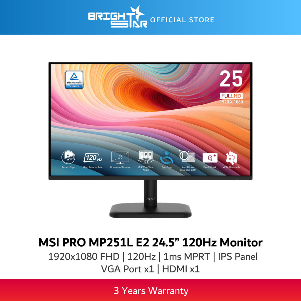 MSI PRO MP251L E2 24.5'' FHD 120Hz IPS Monitor - HDMI/VGA | Shopee ...