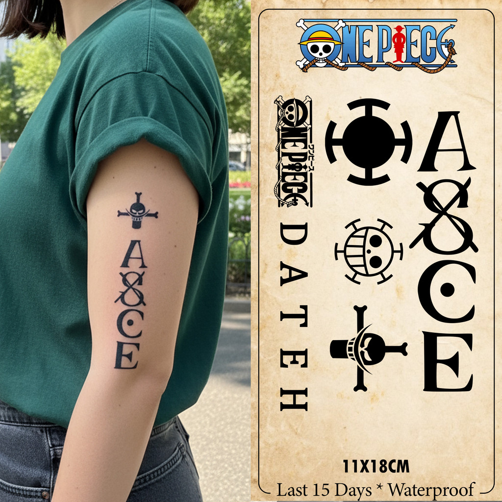 One Piece Anime Tattoo – ACE x DEATH Jolly Roger Design – Long-Lasting ...