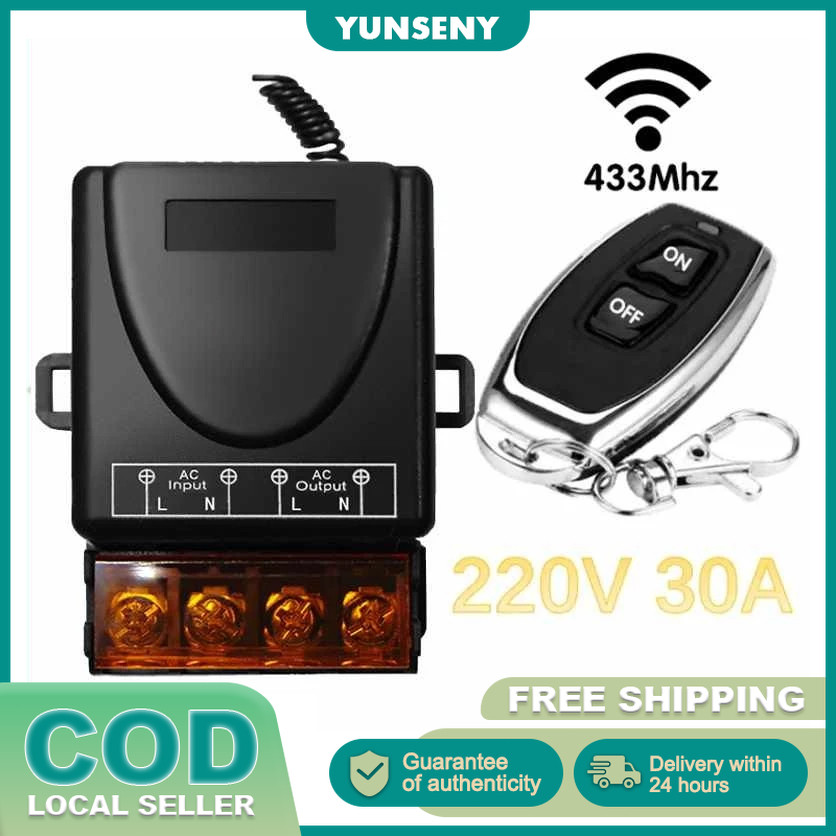 433MHz 220V Water Pump Remote Control Switch 1Ch 30A Receiver Module ON ...
